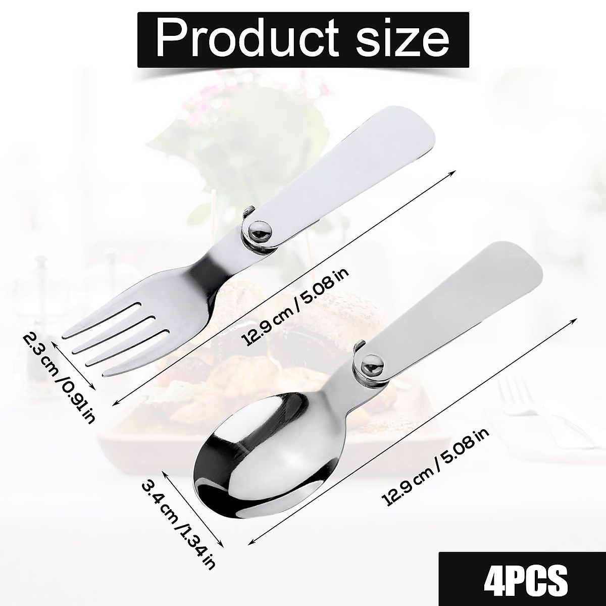 BOXOB 2pcs Folding Spoon & 2pcs Foldable Forks for Thermos Funtainer 10oz Food Jars, Portable Replacement Stainless Steel Spoons Forks for Travel Camping Picnic Outdoor Activities