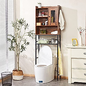 Labonida Over The Toilet Storage Cabinet - 5-Tier Freestanding Bathroom Organizer - Retro Space Saver Toilet Shelf - Multi-Function Display Shelves with Door
