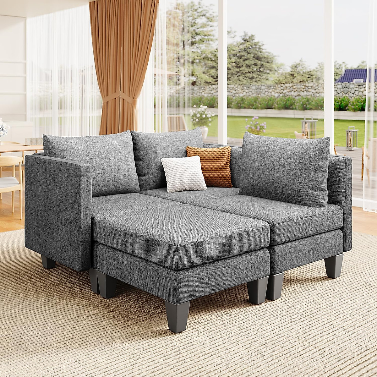 Gizoon Modular Sectional Sofa, Convertible L Shaped Sofa Couch with Removable Armrests, 4 Seat Sofa Bed, Sectionals with Ottomans for Living Room, Apartment, Dark Grey