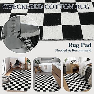 Lahome Checkered 3x5 Black and White Rug, Modern Black Checker Rug for Bedroom, Cotton Woven Aesthetic Area Rug for Kids, Checkerboard Washable Rug Low Pile Floor Carpet