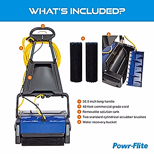 Multiwash 14 inch Commercial Floor Scrubber Machine by Powr-Flite, Power Scrubbers for Cleaning a Variety of Hard and Soft Surface Floors, PFMW14