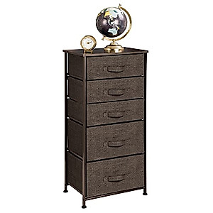 mDesign Storage Dresser Furniture Unit - Tall Standing Organizer Tower for Bedroom, Office, Living Room, and Closet - 5 Drawer Removable Fabric Bins - Espresso Brown
