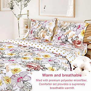 HNHUAMING Floral Twin Comforter Set for Girl,Reversible Comforter Twin Set, 5 Piece Twin Size Bed Set,Comfortable and Breathable Microfiber Bed in a Bag Set for Kid Girl