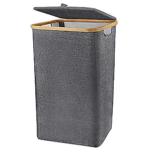 DEDU 120L Large Laundry Hamper with Lid Heavy Duty, Laundry Basket with Bamboo Handle 26.4" Tall Grey, Clothes Hamper with Lid for Bedroom, Bathroom, College Dorm or Towels Blankets Toys