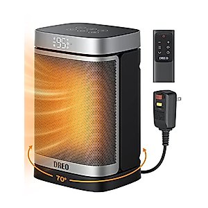 Dreo Space Heater for Bathroom and Indoor, Portable Heater, 1500W Safe and Quiet PTC Ceramic Heater, 40-95°F Digital Thermostat, 70°Oscillating, Remote, ALCI Safety Plug, 12h Timer, 5 Modes