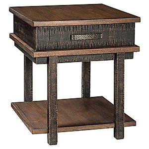 Signature Design by Ashley Stanah Rustic Rectangular End Table with 1 Drawer and Floor Shelf for Storage, Brown with Distressed Finish