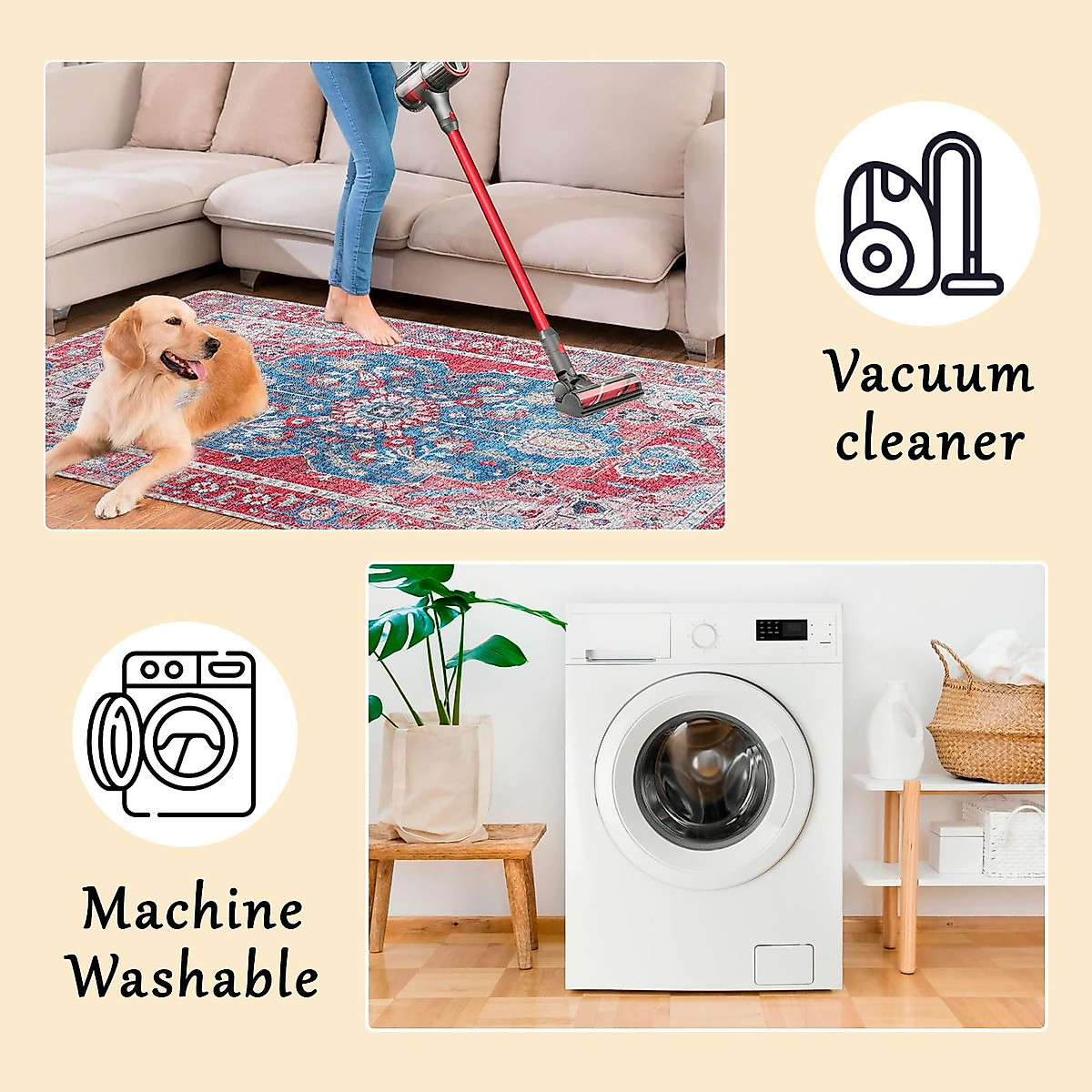 WAYYE Area Rug Non-Slip Printed Washable Low-Pile Rug for Indoor Kitchen Bathroom Bedroom Living Room Nursery (Red and Blue, 2'x3')