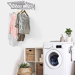 HITASTAR Wall Mounted Drying Rack Clothing for Laundry Foldable 16.5 inch with 7 Rod Space-Saving Stainless Steel Garment Hanger Mounted Organizer for Laundry Room, Bathroom