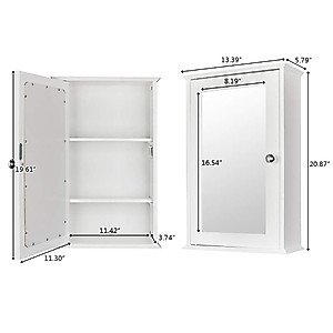Single Door Mirror Indoor Bathroom Wall Mounted Cabinet,Wooden Medicine Cabinet White Wall Mounted Bathroom Cabinet with Single Mirror Door & Adjustable Shelves for Bathroom, Living Room, Entryway