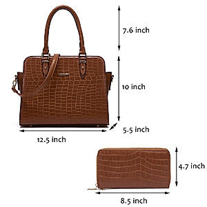 Qiyuer Women Satchel Top Handle Bag Wallet Purse,Purses Work Tote Bags Set 2pcs Brown