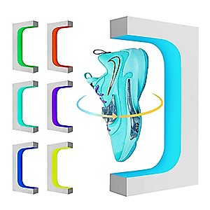 JEHUPA Levitating Shoe Display, Floating Sneaker Rack with LED Control 16 Colors Light Rotating Sneaker Rack for Shoe Collector Advertising Display Shoe Store, Home Decor/White