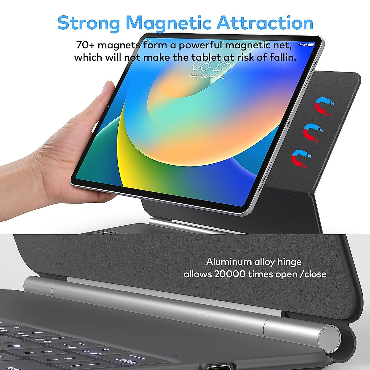 Keyboard Case for iPad Air 13 (M3 2025 / M2 2024) and iPad Pro 12.9 inch 6th / 5th / 4th / 3rd Generation – Magic-Style Magnetic Keyboard Case with Multi-Touch Trackpad – Floating Cantilever Stand