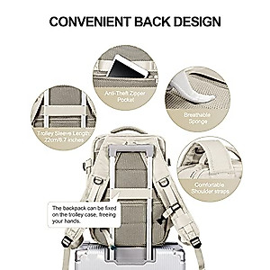VECAVE Large Carry On Backpack for Women,Airline Approved Travel Backpack Flight Approved,Waterproof 15.6 Inch Laptop Backpack with Shoe Compartment Casual Daypack Backpacks Beige