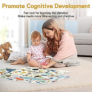 Disposable Placemats for Baby, Maliton Kids Placemats for Dining Table, Restaurants, Travel, 12" x 18" Baby Place Mats with 4 Designs, 28 Pack Waterproof Stick-On Mats for Toddler(Individual Package)