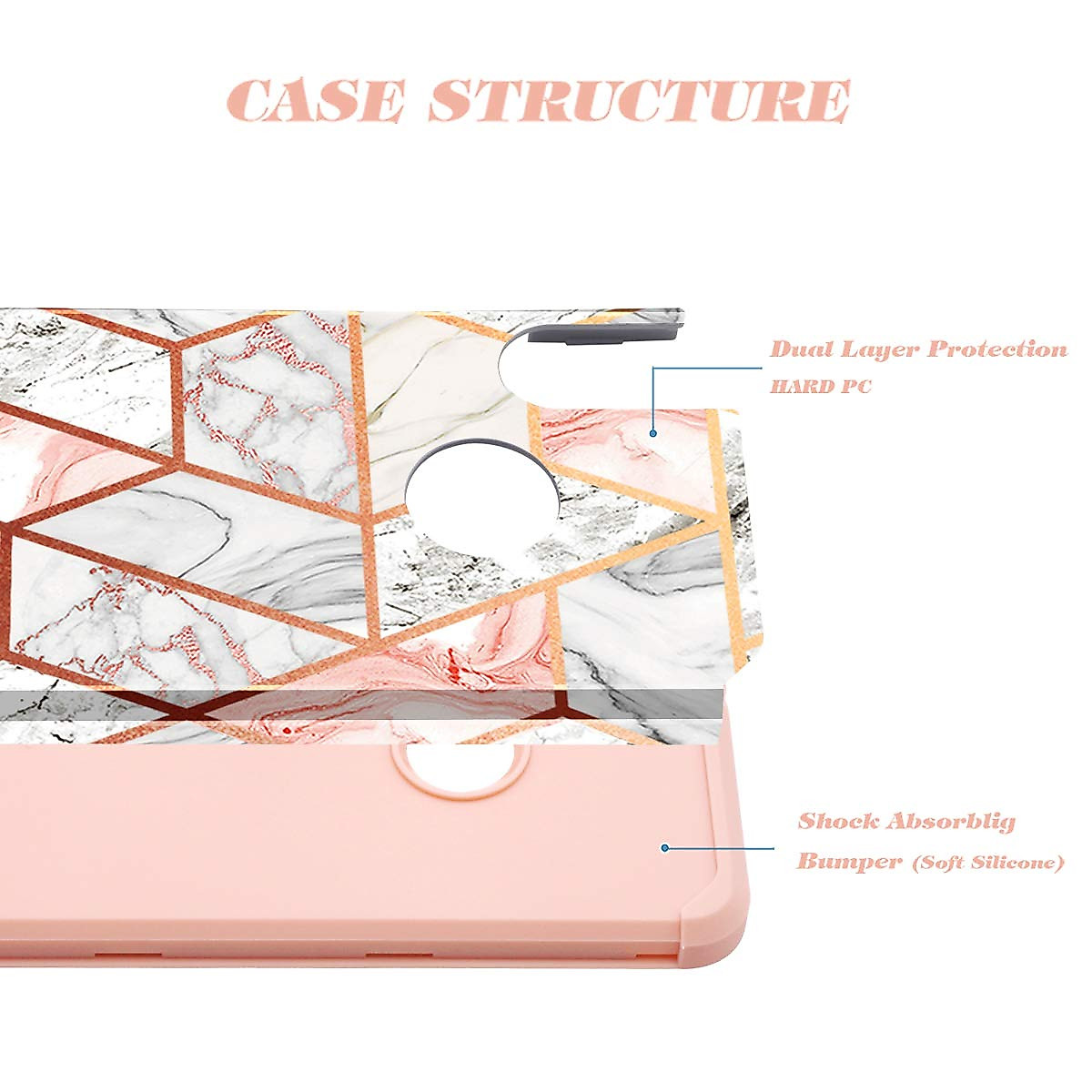 Fingic ALCATEL 3V 2019 Case/ 5032W Case, Rose Gold Marble Design Shiny Glitter Bumper Hybrid Hard PC Soft Rubber Silicone Cover Anti-Scratch Shockproof Protective Case for Alcatel 3V 2019/ 5034W 6.7"