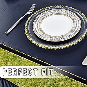 RANDLANTER Vinyl Fitted Picnic Table Cover with Elastic Edges and Flannel Backing Indoor and Outdoor Dining Room Garden Tablecloth -Dark Blue 72x28”