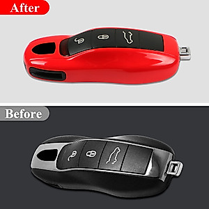 TTCR-II Car Key Case Compatible with Boxster Cayman 2013-2021 Cayenne Panamera 2011-2017 Carrera 911 2012-2019 for Macan 2014-2024, 3 Pcs Smart Key Fob Shell, Red Painted Keyless Entry Protectors