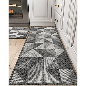 DEXI Kitchen Mats for Floor Hallway Non Skid Washable Rugs Set,20"x32"+20"x47", Grey