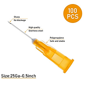 100Pack 25 Gauge 1/2 Inch Lab Needles, Disposable Luer Lock Supplies