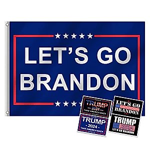Lets Go Brandon Flag, 3 x 5 Feet Let's Go Brandon Flag with 4 Pcs Trump 2024 Sticker, Brandon Flag Lets Go Brandon Flag with Brass Grommets for Indoor Outdoor, Garden Flag Anti-Ultraviolet Fading