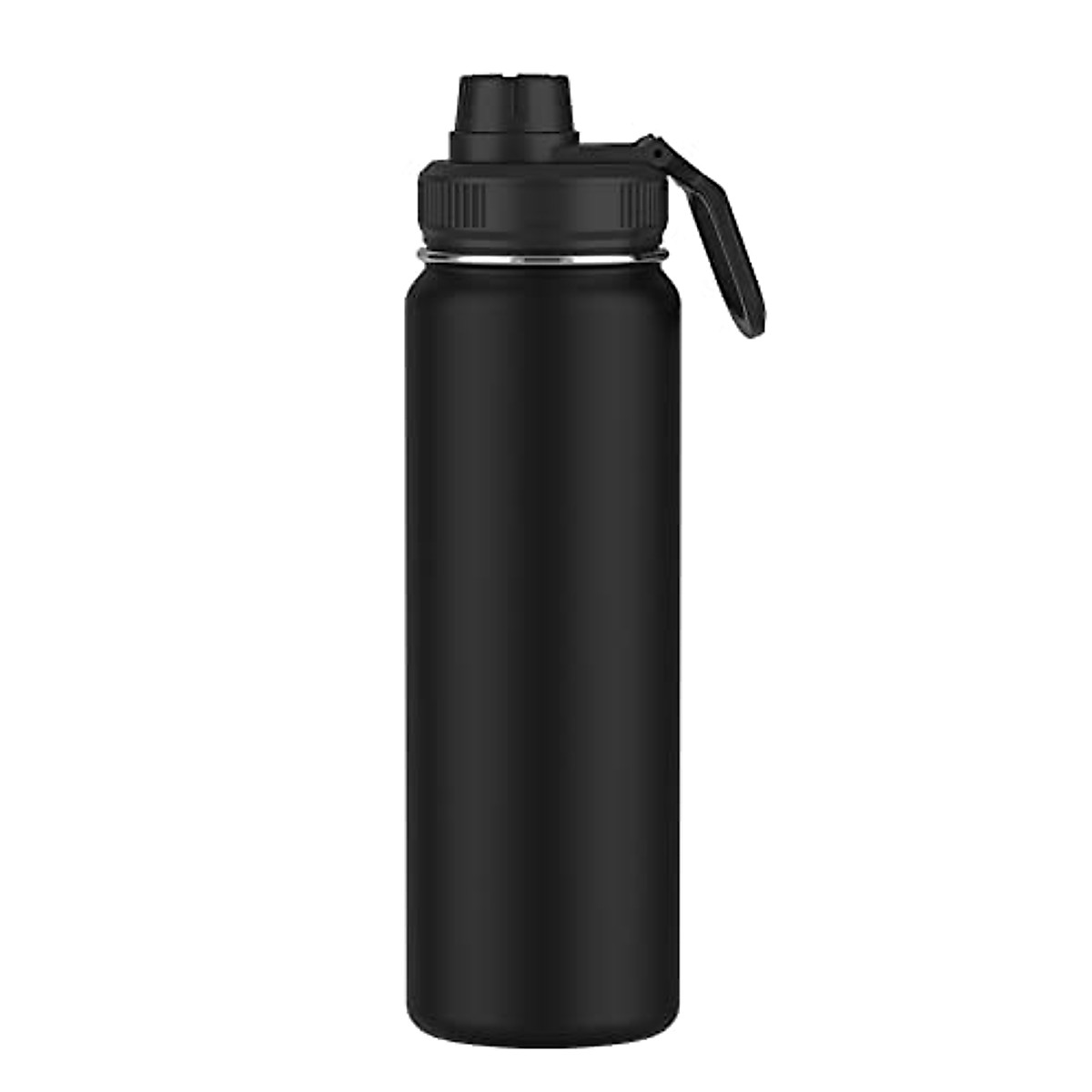 WATERH Insulated Smart Water Bottles with Straw, Intake Tracker, Water Safety Analyzer, LED Reminder, BPA Free, 18 oz Double Wall Vacuum Stainless Steel Thermos (Straw Lid (Non Smart), Black)