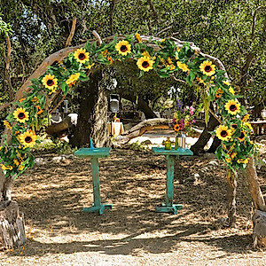 HO2NLE 4Pcs Artificial Sunflowers Hanging Vine 8.2ft Silk Fake Flowers Garlands Spring Summer for Office Room Kitchen Garden Birthday Wedding Baby Shower Party Table Decor