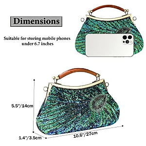 GUOZI Women's Vintage Beaded Sequin Peacock Clutch Purse Handmade Crossbody Evening Bag Handbag For Wedding Party Prom
