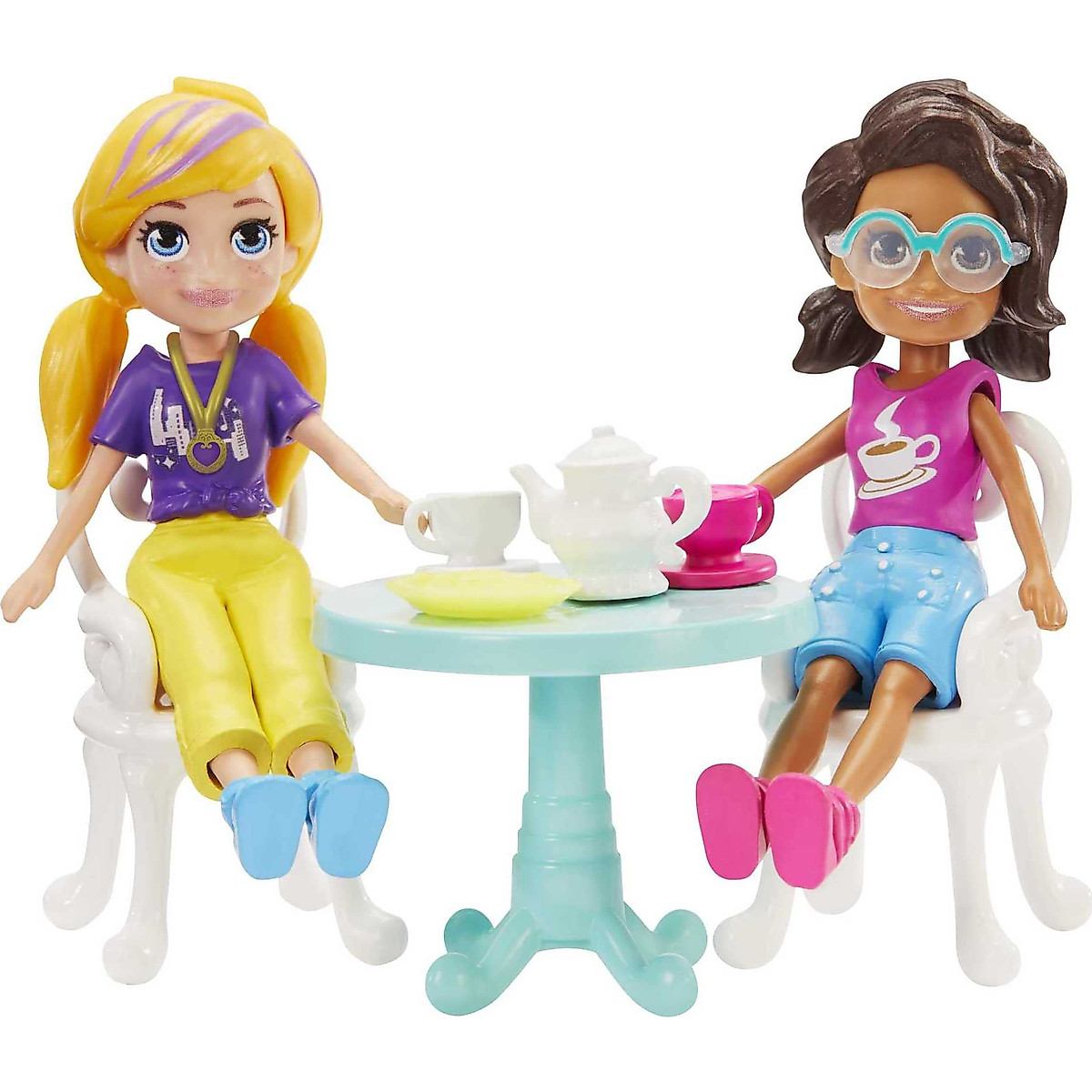 Polly Pocket Perfectly Paris Playset with 3-in Polly and Shani Dolls, 2 Scooters, 2 Helmets, Eiffel Tower, Fountain, Cafe, Table & 2 Chairs; For Ages 4 Years Old & Up [Amazon Exclusive]