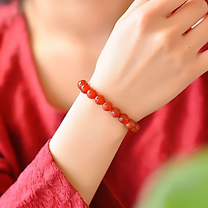 My Own Tong 2 Pcs Carnelian Crystal Bracelet Natural Healing Gemstone Bracelet, Anxiety Stress Relief Jewelry ,8mm Semi Precious Stone Bracelets for Men Women (Red-2pcs)