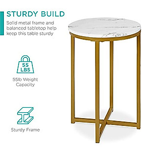 Best Choice Products 16in Faux Marble Accent Table, Modern End Table, Small Coffee Table Home Decor for Living Room, Dining Room, Tea, Coffee w/Metal Frame, Foot Caps, Designer - White/Bronze Gold