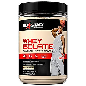Whey Protein Isolate | Six Star 100% Whey Isolate Protein Powder | Whey Protein Powder for Muscle Gain | Post Workout Muscle Recovery + Muscle Builder | Vanilla Protein Powder (20 Servings)
