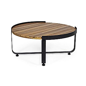 Christopher Knight Home Tracy Outdoor Modern Industrial Acacia Wood Coffee Table, Teak Finish, Black