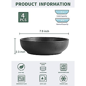 Ghaexui Ceramic Pasta Bowls, Salad Bowls, Large Serving Bowl Set - 35 Ounce, Set of 4, Matte Black