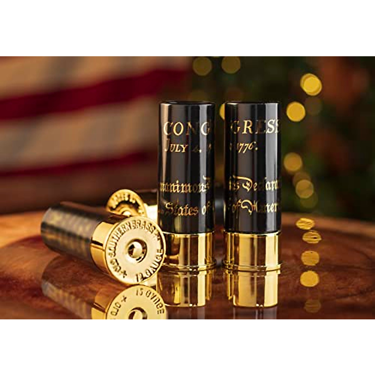 Old Southern Brass 12 Gauge Shot Glasses Set of 4 - In Congress July 4 1776 Declaration of Independence Patriotic Shot Glass