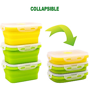 FUSMYE 3 PCS Collapsible Silicone Snack Containers Leak Proof, 11.8 oz Small Bento Box with Lids, Fruits Soups Food Storage For Kitchen, Camping, BPA Free, Microwavable