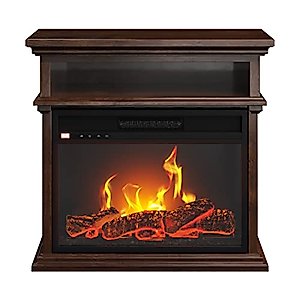 Electric Fireplace - 3-Sided Heater with Mantel and Shelf, Remote Control, LED Flames, Faux Logs, and Adjustable Settings by Northwest (Brown) (80-FPWF-M2)