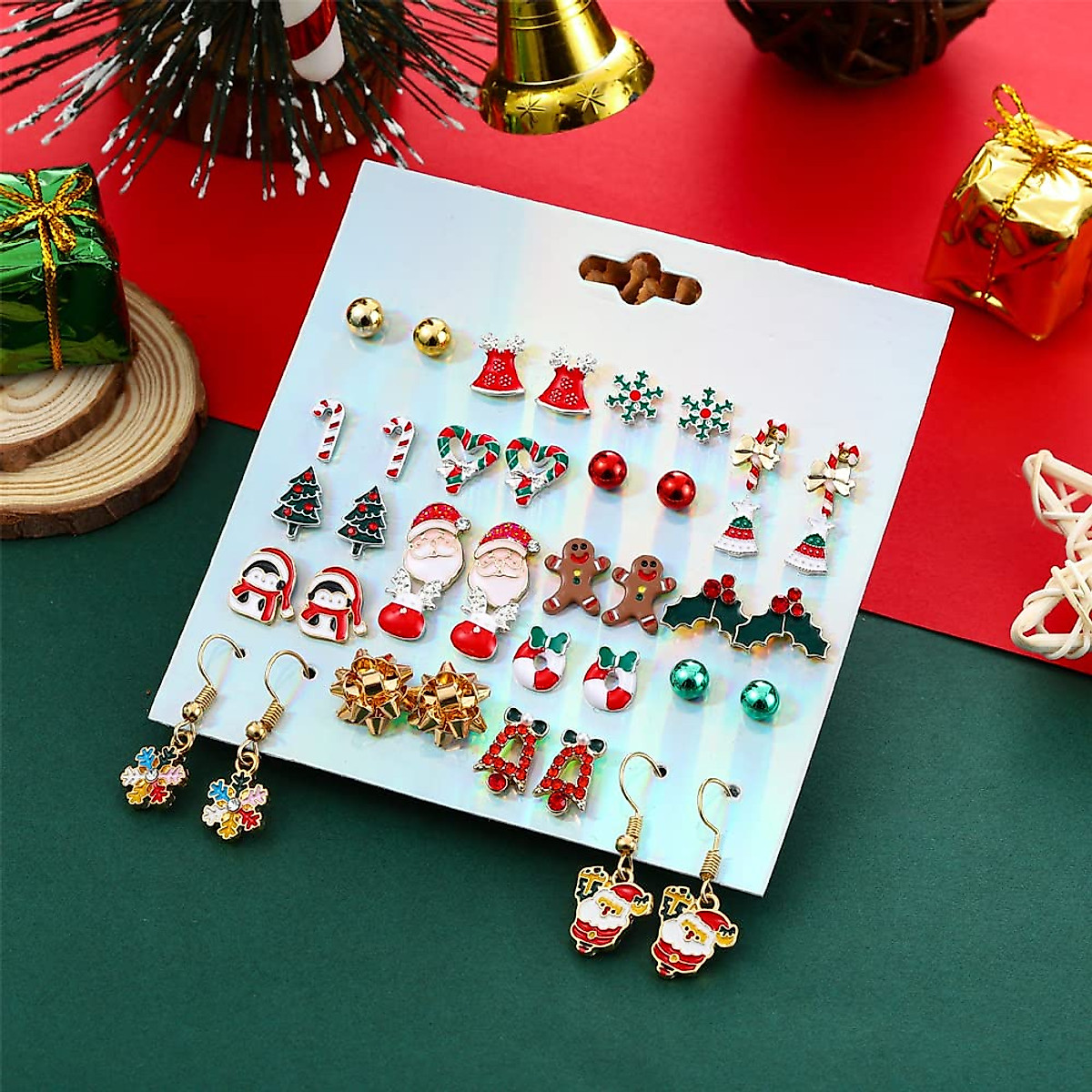 Yoshow 20 Pairs Hypoallergenic Christmas Earrings for Girls Cute Stud Earrings Sets Christmas Earrings for Women Teen Girls Christmas Earrings Bulk Holiday Jewelry Winter Earrings