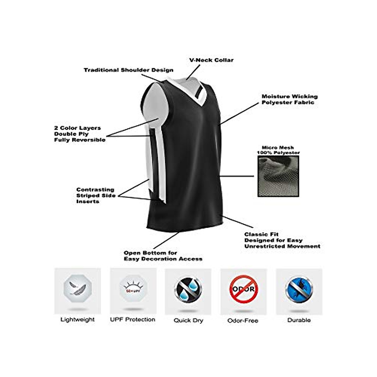 Youth Boys Reversible Mesh Performance Athletic Basketball Jerseys Blank Team Uniforms for Sports Scrimmage (10 Pack, Black/White, Youth L)