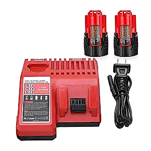 Powerextra 2 Pack 3.0Ah M-12 Replacement Lithium 12V M-12 Battery and M-18 + M-12 Battery Charger kit, Compatible with Milwaukee M-12 Battery and M-18 Battery