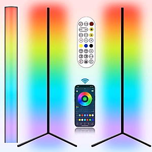 2-Pack LED Corner Floor Lamp, RGB Color Changing Standing Lamps, 22W LED Smart App Control Lighting, Dimmable Corner Lamp with Remote, Modern Style Floor Lamp, for Bedroom,Living Room