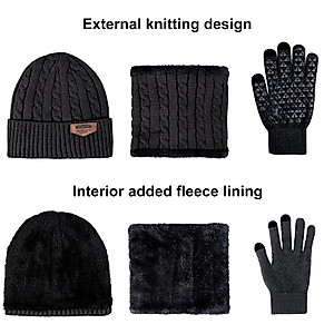 Winter Beanie Hats Scarf Gloves Set Thick Warm Slouchy Beanies Hat Knit Skull Cap Neck Warmer for Men Women,Style C-Black