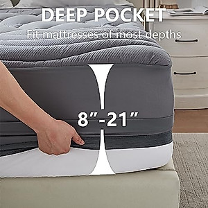 ELVEN HOME California King Waterproof Mattress Pad, Super Soft Mattress Cover Breathable Quilted, Cooling Fluffy Mattress Topper Noiseless Protector Fitted Deep Pocket 8-21" (Grey,Cal King)