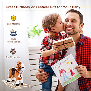 Qaba Kids Plush Toy Rocking Horse Ride on with Realistic Sounds - Brown