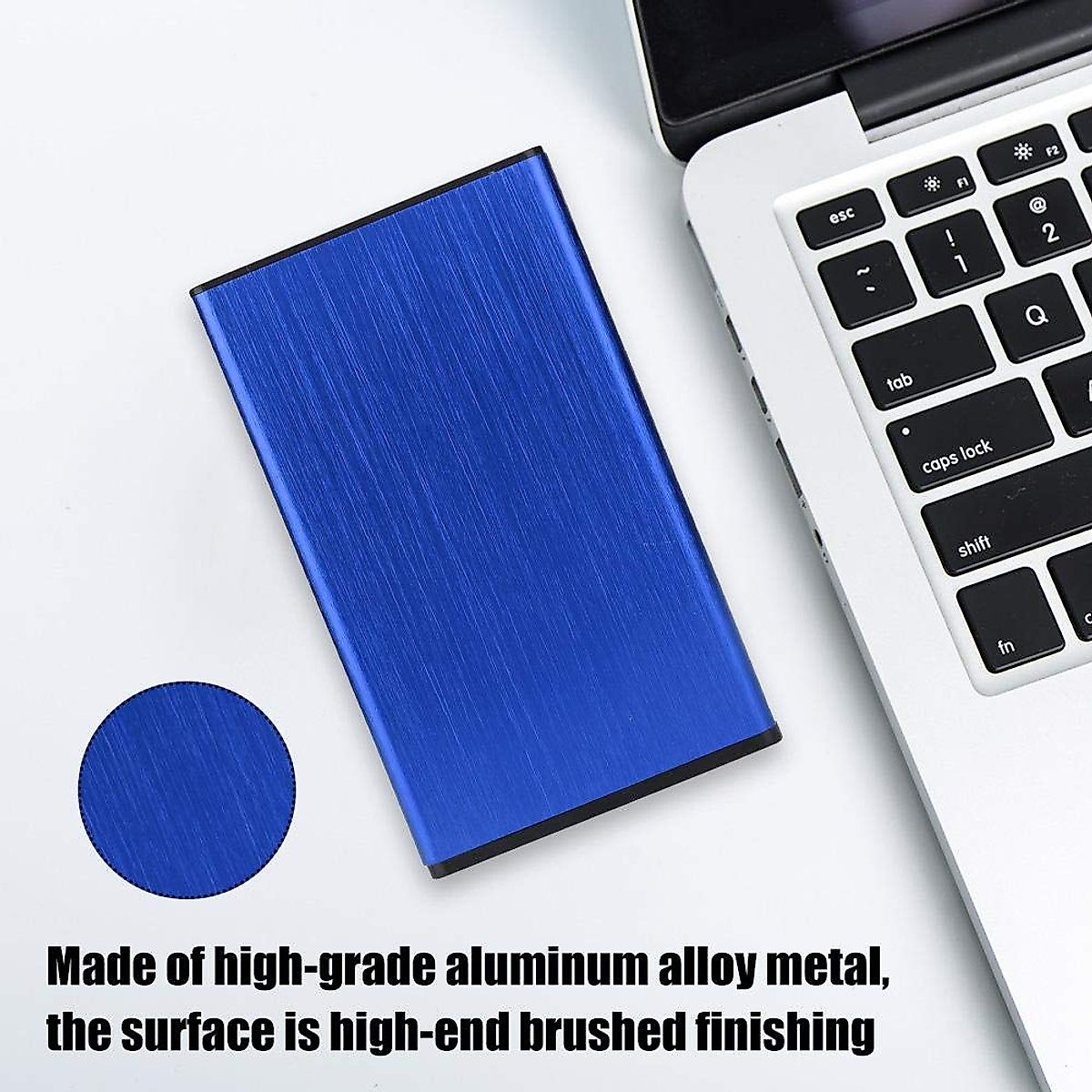 2.5inch USB2.0 Mobile HDD Case,External Mobile Hard Disk Case Box,Aluminum Alloy Brushed Fit for 2TB HDD SSD,Plug-and-Play, with LED Indicator(Blue)