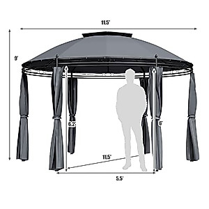 Tangkula 11.5x11.5 ft Round Patio Gazebo, 2-Tier Dome Gazebo with Removable Side Curtains, Heavy Duty Steel Frame, Outdoor Gazebo Pavilion for Backyard, Deck, Poolside, Garden (Grey)