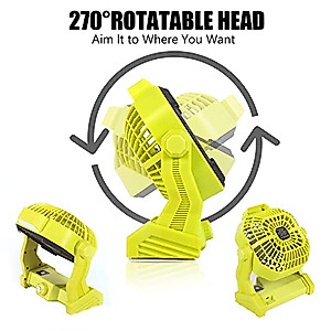 Camping Fan Rechargeable,Portable Battery Operated Fan with Light & Hook,Personal USB Small Desk Tent Fan 270°Head Rotation & Stepless Speed for Camping Accessories, Bedroom, Table, Tent, Travel