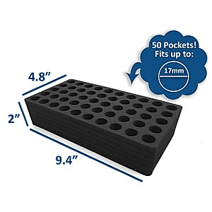 Polar Whale Test Tube Organizer Black Foam Storage Rack Stand Transport Holds 50 Tubes Fits up to 17mm Diameter Tubes