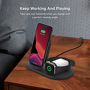 Belkin 3-in-1 Wireless Charger - Fast Charging Stand for Apple iPhone, Apple Watch & AirPods Case Compatible Qi Station For Multiple Devices - Black
