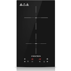 Electric Induction Cooktop,COOKTRON Built-in Electric Stovetop with 10 Power Levels, 3300W,Child Lock, Timer, Touch Control, 2 Burner Induction, Pause Function, 220-240V,Hard Wire(No Plug)