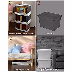 oyenbboi Collapsible Storage Bins with Lids, Stackable Storage Bins with Door, Foldable Plastic Storage Containers with Wheels (8.4 Gal - 3 Pack)